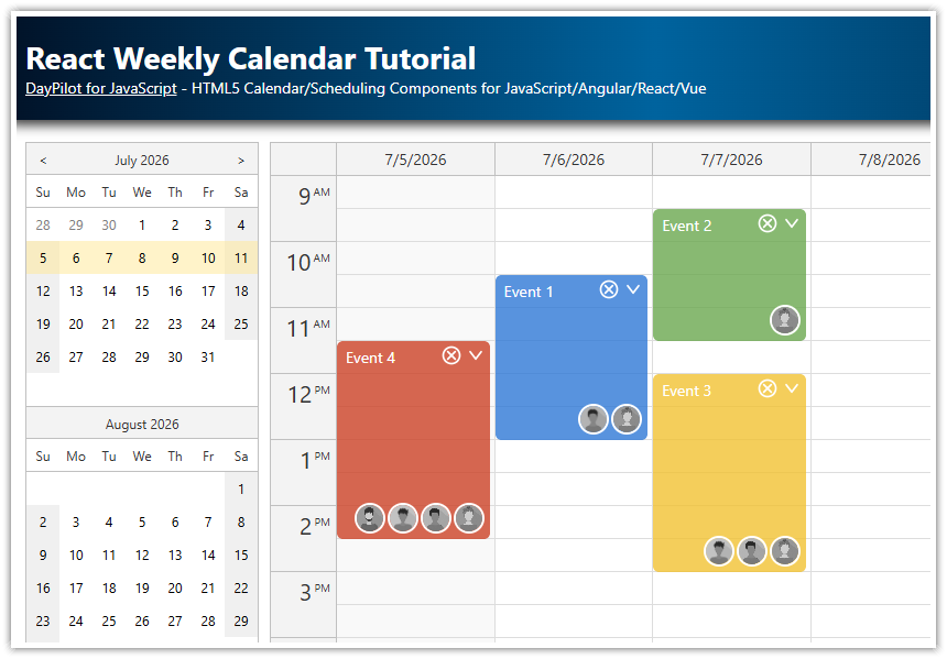 React Weekly Calendar Tutorial (Open-Source) | DayPilot Code